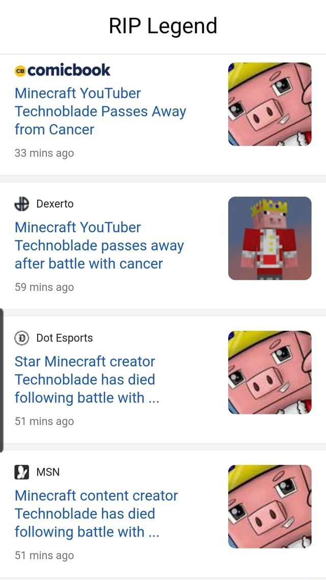 RIP Legend @comicbook Minecraft YouTuber Technoblade Passes Away from ...