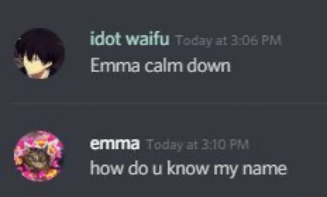 Idot waifu Emma calm down emma how do u know my name - iFunny
