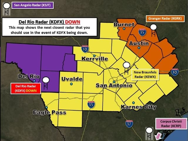 Del Rio Radar (KDFX) DOWN This map shows the next closest radar that ...