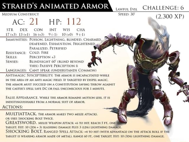 STRAHD'S ANIMATED ARMOR CHALLENGES MEDIUM CONSTRUCT SPEED: 30' (2,300 ...