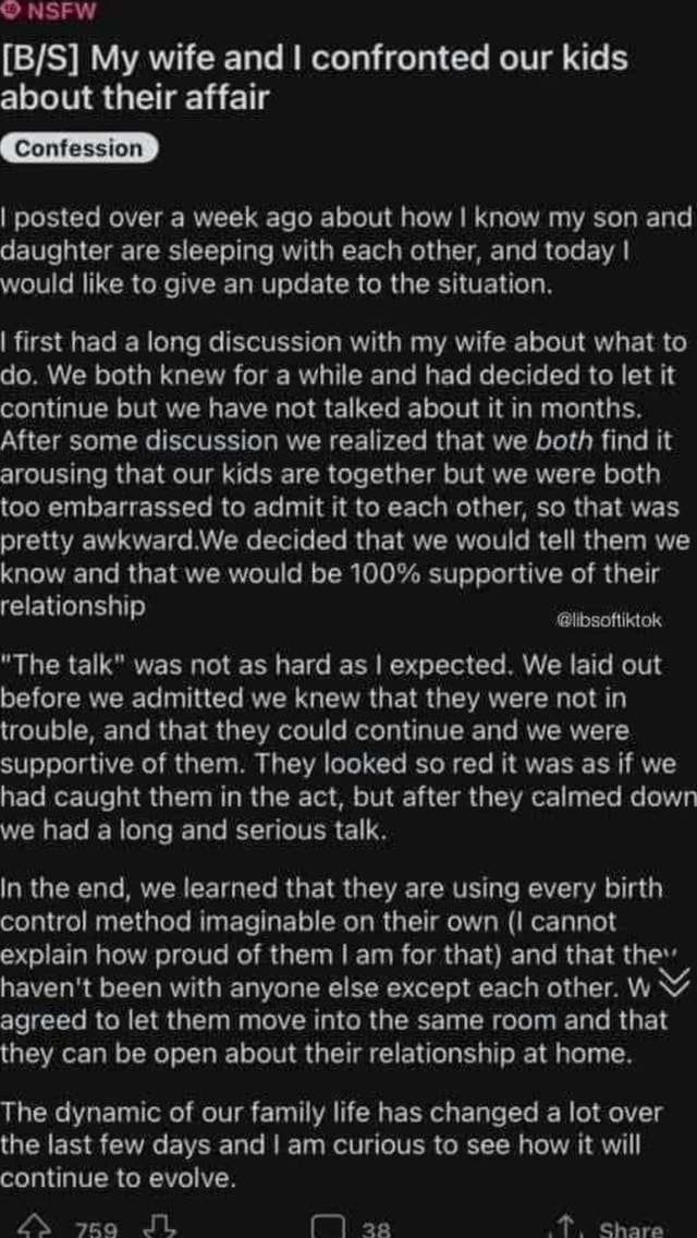 NSFW My wife and I confronted our kids about their affair Confession I posted over a week ago ...
