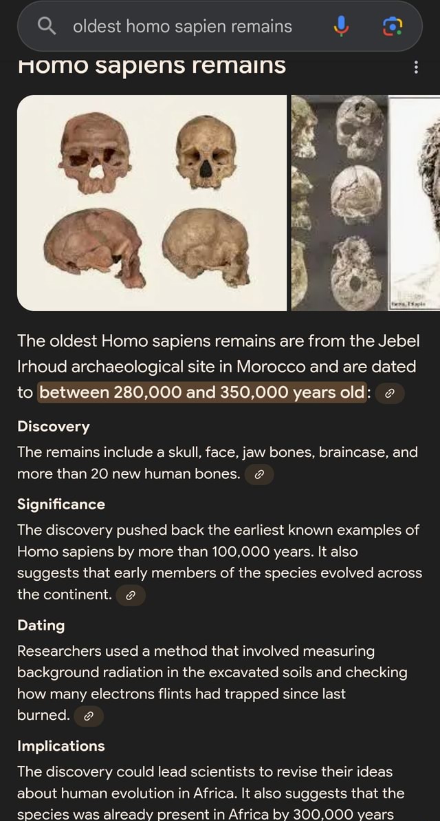 Q. oldest homo sapien remains Homo sapiens remains The oldest Homo ...