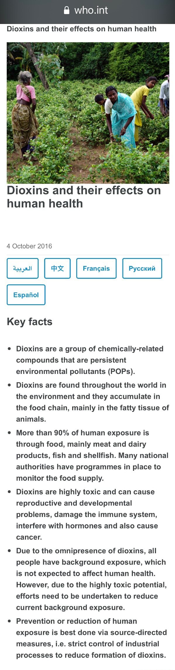 @ who Dioxins and their effects on human health Dioxins and their ...