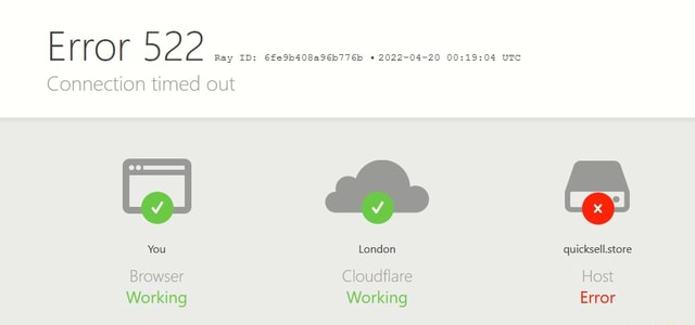 522 Connection timed out You London quicksell.store Browser Cloudflare ...