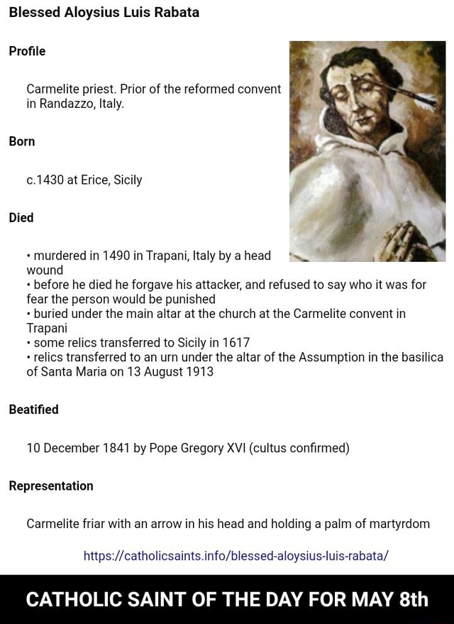 Blessed Aloysius Luis Rabata Profile Carmelite priest. Prior of the ...