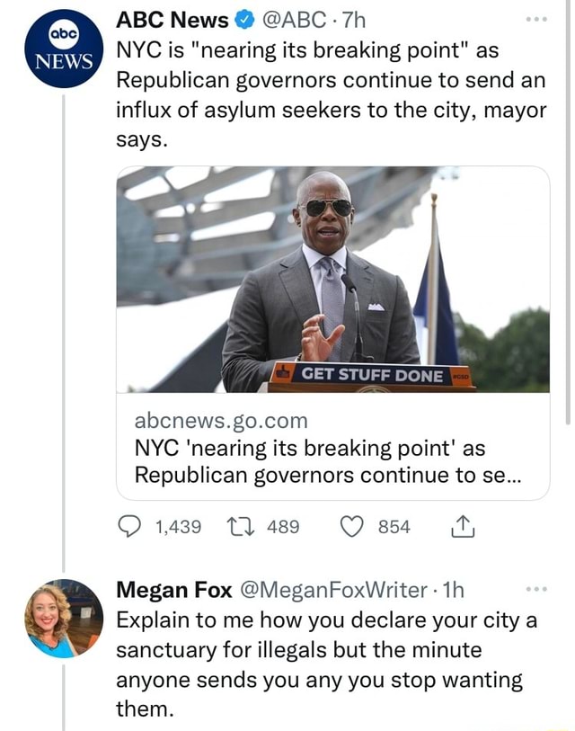 ABC News @ @ABC NEWS NYC is "nearing its breaking point" as Republican governors continue to ...