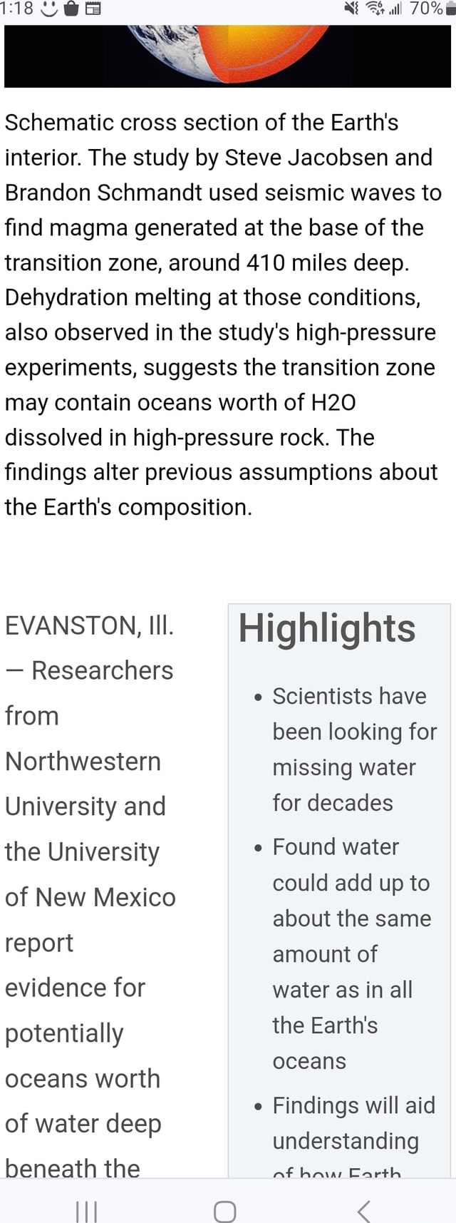Ulll 70% Schematic cross section of the Earth's interior. The study by ...