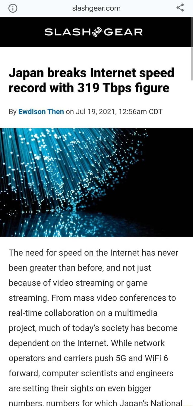 Japan breaks Internet speed record with 319 Tbps figure By Ewdison Then ...