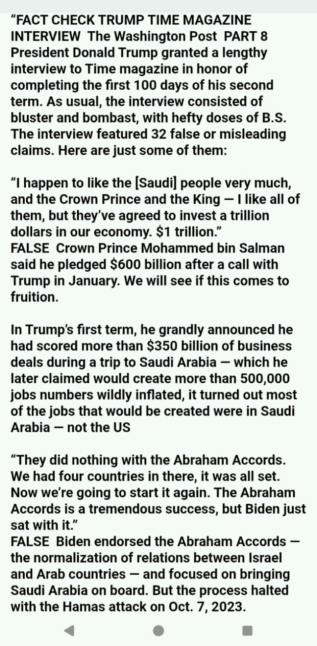 "FACT CHECK TRUMP TIME MAGAZINE INTERVIEW The Washington Post PART 8 ...