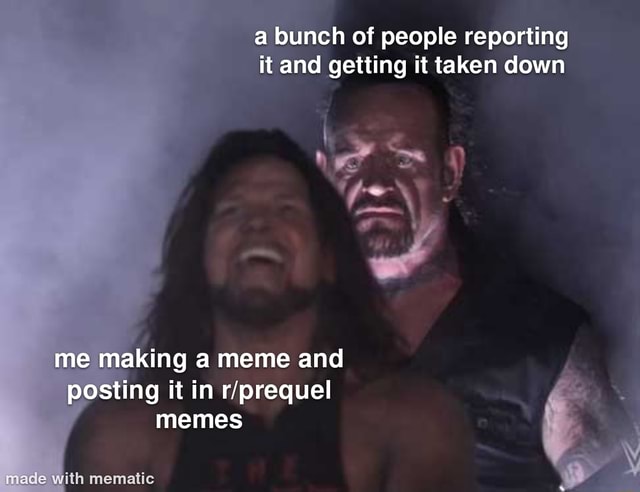 Bunch of people reporting it and getting it taken down me making a meme ...