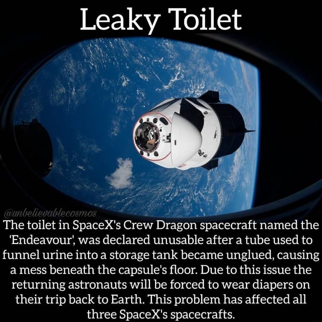 Leaky Toilet The toilet in SpaceX's Crew Dragon spacecraft named the ...