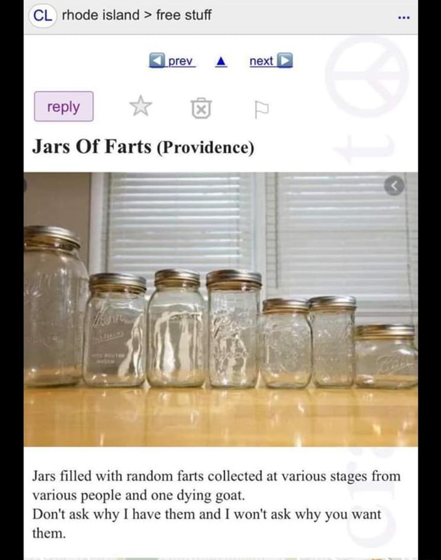 CL rhode island free stuff Jars Of Farts (Providence) Jars filled with ...