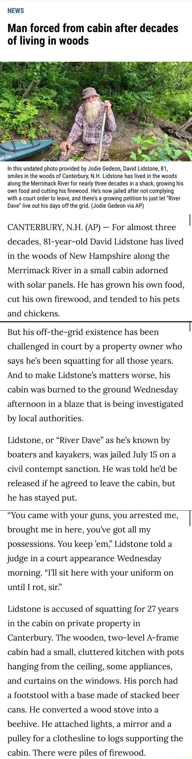 NEWS Man forced from cabin after decades of living in woods Pis In this ...