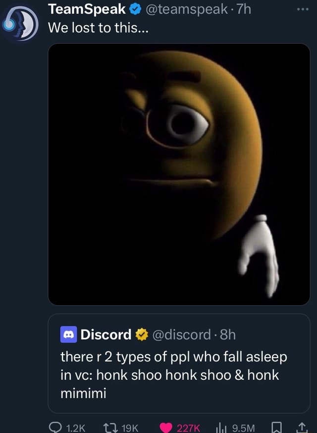 TeamSpeak @ @teamspeak We lost to this... Discord @ @discord- there r 2 ...