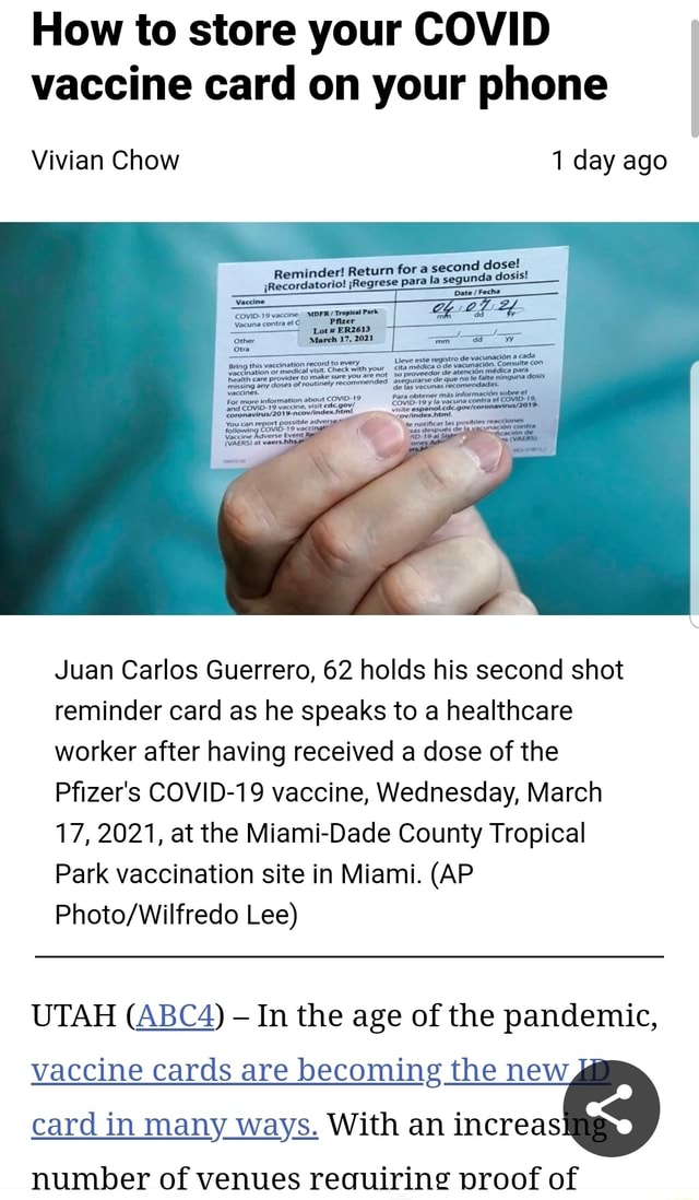 How to store your COVID vaccine card on your phone Vivian Chow 1 day ...