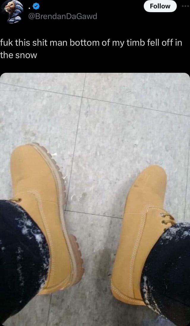 Uk this shit man bottom of my timb fell off in he snow - iFunny