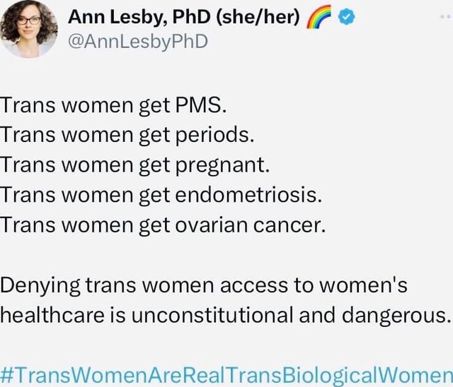 Ann Lesby, PhD (7 @ Trans women get PMS. Trans women get periods. Trans ...