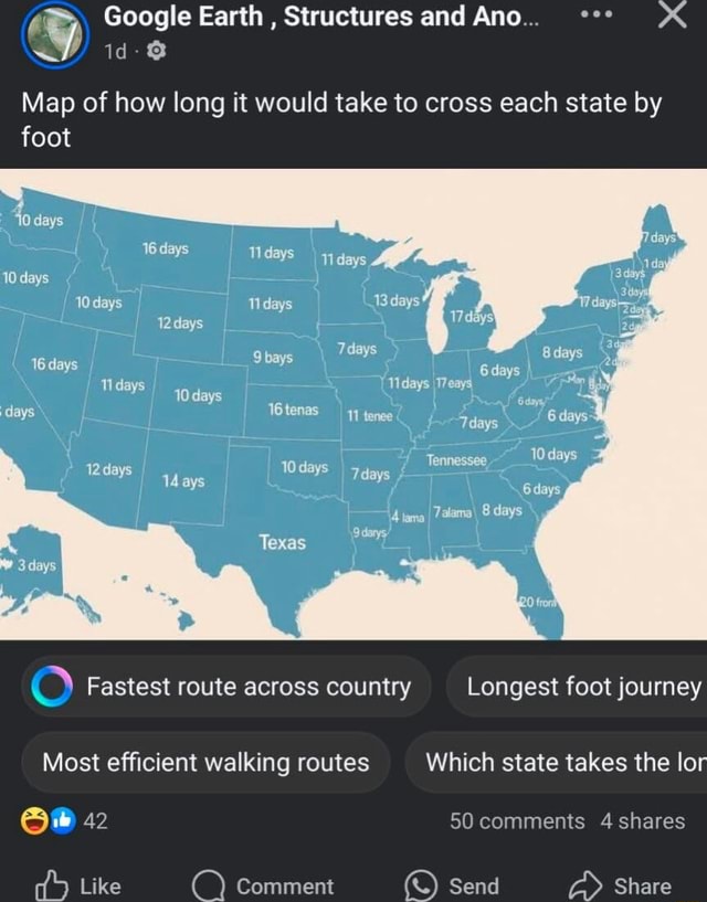 Google Earth , Structures and Ano... Map of how long it would take to ...