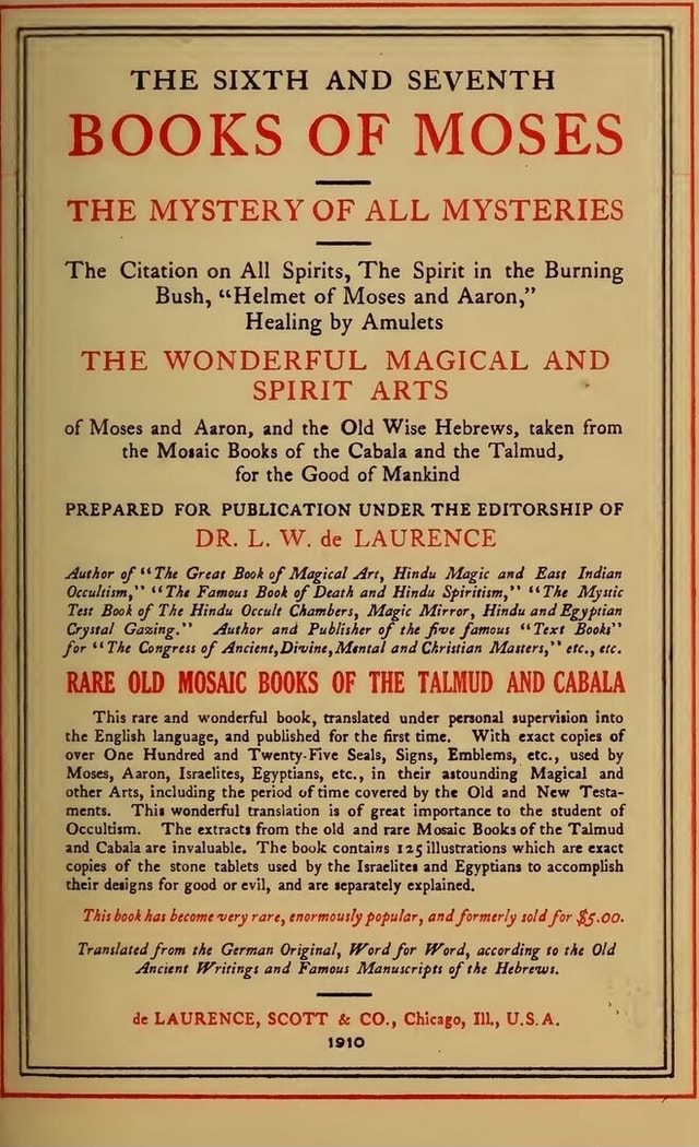 THE SIXTH AND SEVENTH BOOKS OF MOSES THE MYSTERY OF ALL MYSTERIES The ...