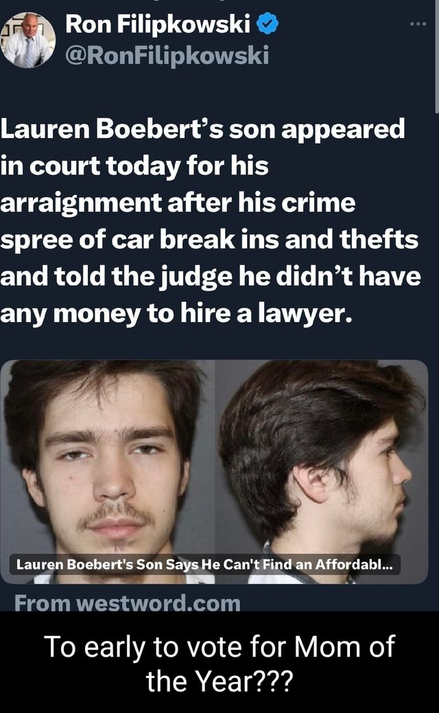 Ron Filipkowski @RonFilipkowski Lauren Boebert's son appeared in court ...