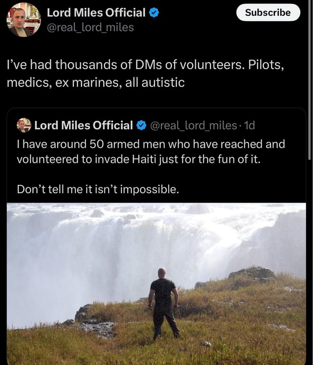 Lord Miles Official @ @real_lord_ _miles I've had thousands of DMs of ...