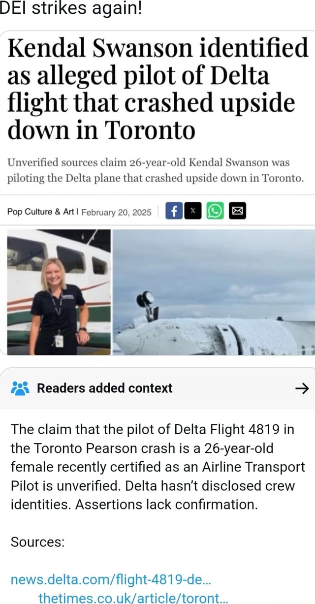 DEI strikes again! Kendal Swanson identified as alleged pilot of Delta ...