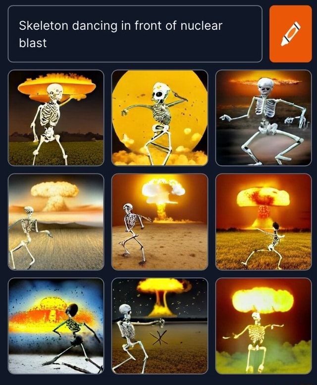 Skeleton dancing in front of nuclear blast - iFunny