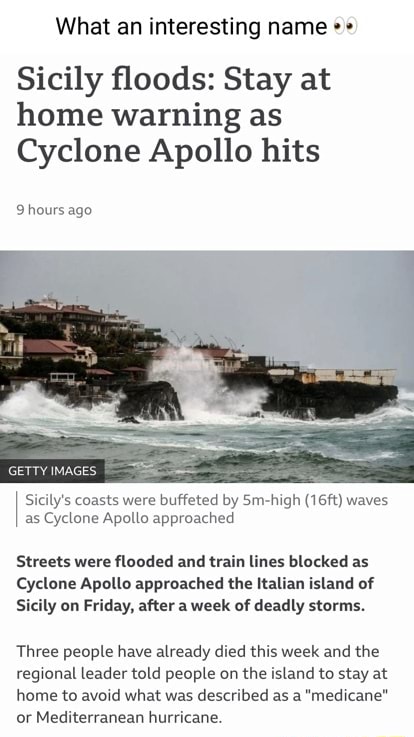 What an interesting name Sicily floods: Stay at home warning as Cyclone ...
