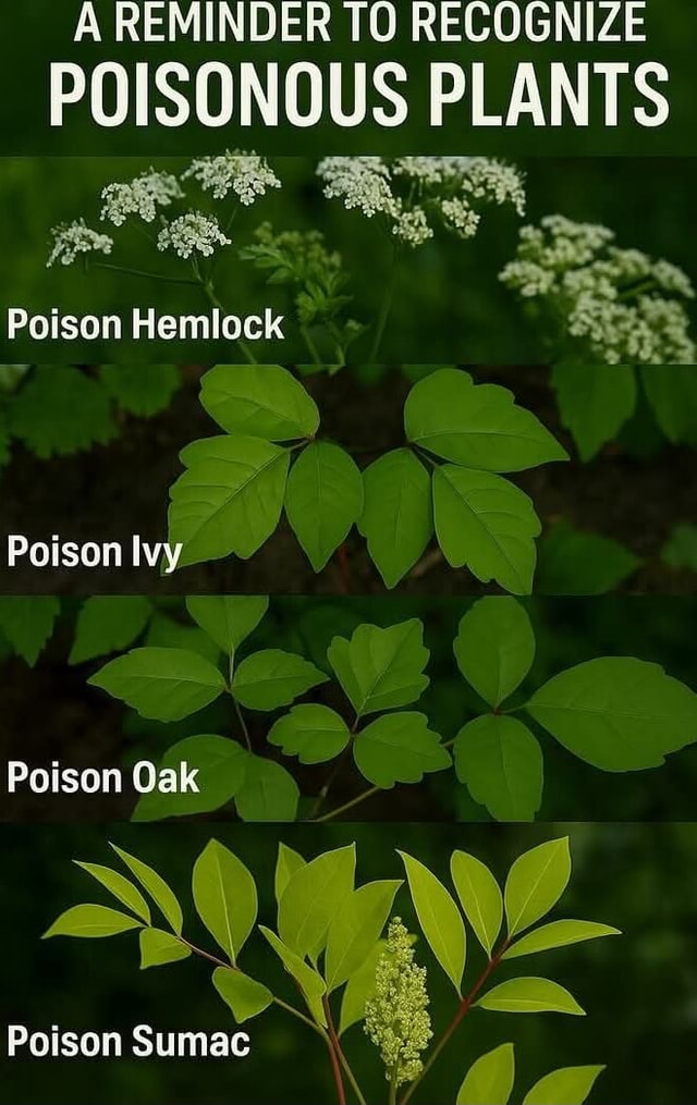 A REMINDER TO RECOGNIZE POISONOUS PLANTS Poison Hemlock Poison Ivy ...
