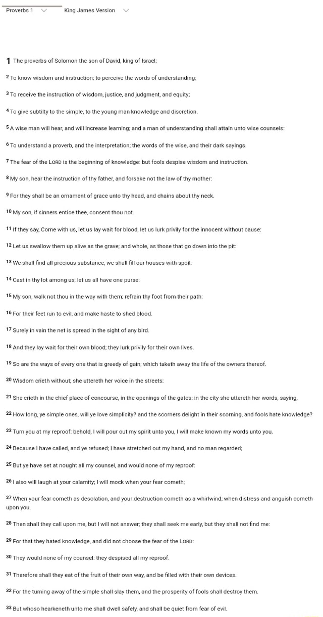 Proverbs King James Version The proverbs of Solomon the son of David ...