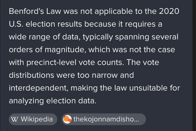 Benford's Law was not applicable to the 2020 US. election results ...