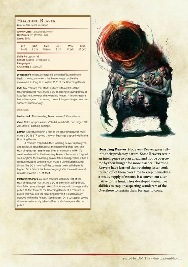 Hoarpinc REAVER 'Aemor Class 12 (Natural Ar Hit Points Speed sTR CON ...