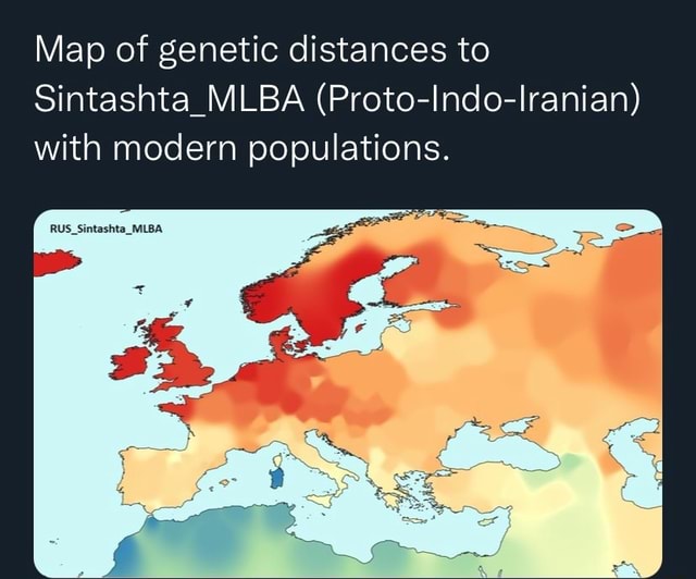 Map of genetic distances to Sintashta_MLBA (Proto-Indo-lranian) with ...