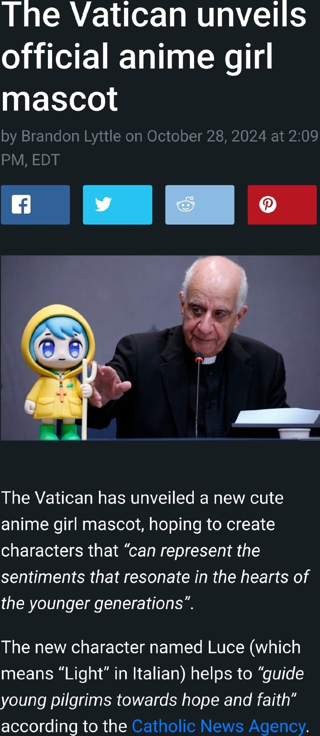 The Vatican unveils official anime girl mascot by Brandon Lyttle on ...