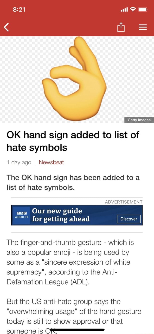 OK hand sign added to list of hate symbols 1 day ago Newsbeat The OK ...