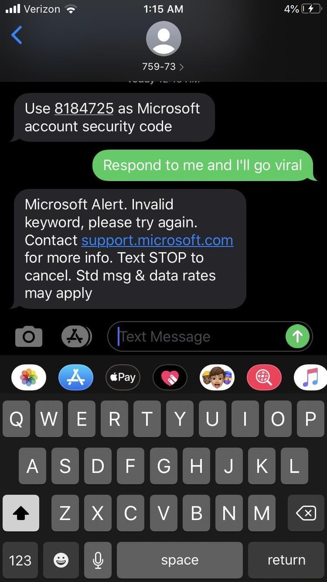 Use 8184725 As Microsoft Account Security Code Microsoft Alert Invalid