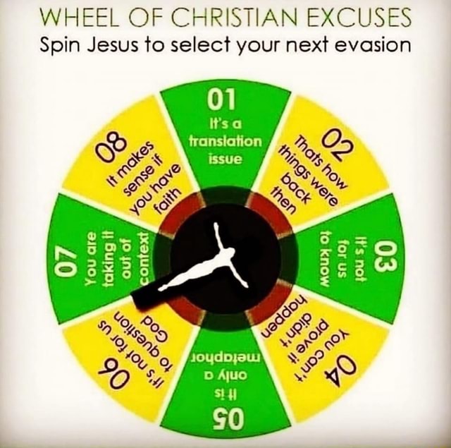 WHEEL OF CHRISTIAN EXCUSES Spin Jesus to select your next evasion ifs ...