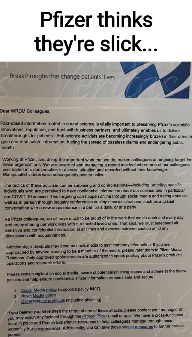 Pfizer thinks they're slick... Breakthroughs that change patients ...