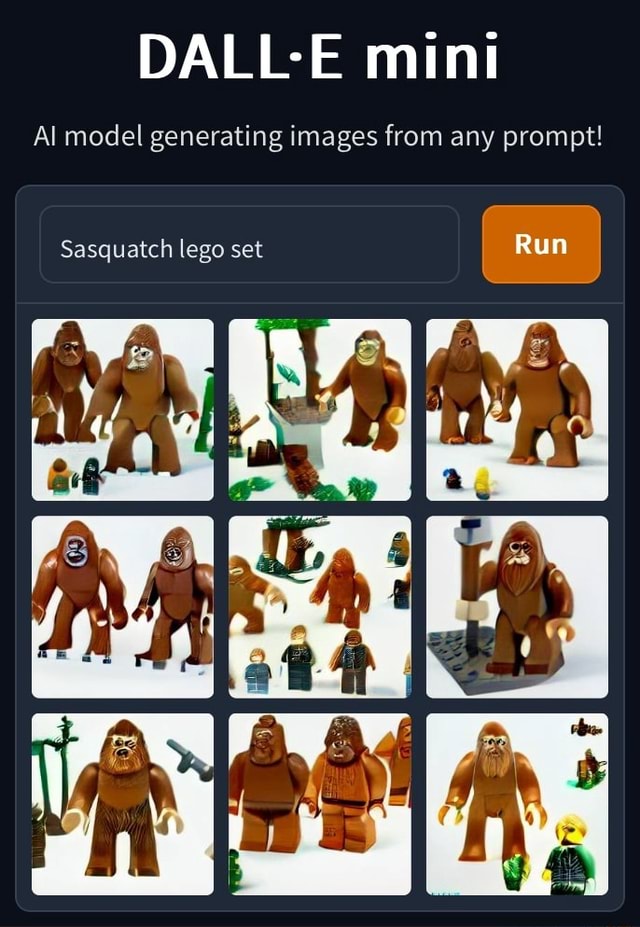 DALL-E mini Al model generating images from any prompt! Sasquatch lego ...