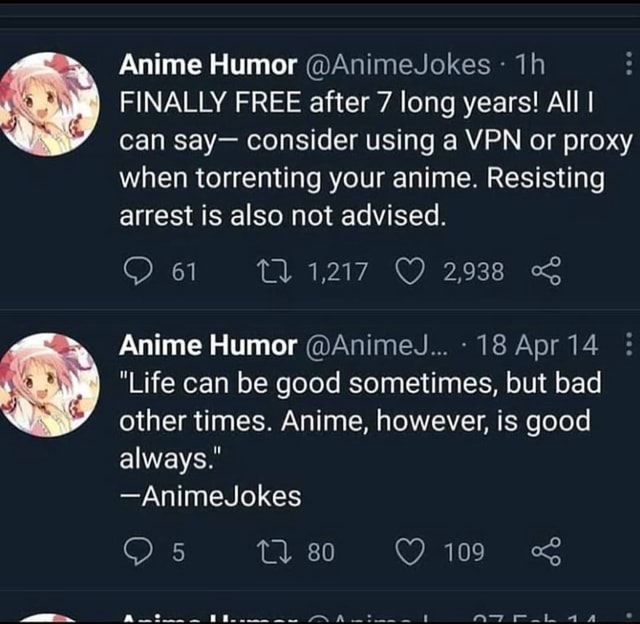 Anime Humor @AnimeJokes FINALLY FREE after 7 long years! All I can say ...