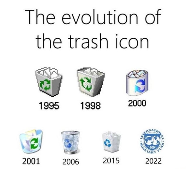 The evolution of the trash icon 1995 1998 2000 *any 2001 2006 2015 2022 ...