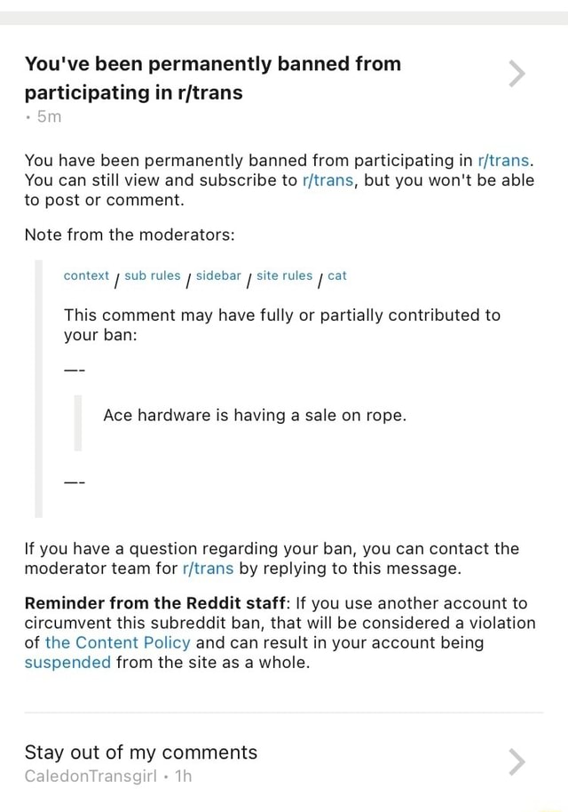 You've been permanently banned from participating in rjtrans Sm You ...