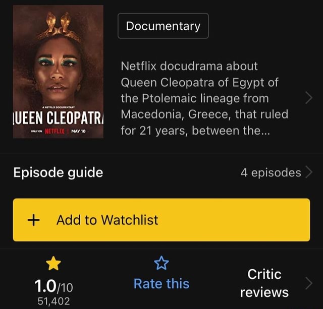 Documentary Netflix docudrama about Queen Cleopatra of Egypt of the ...