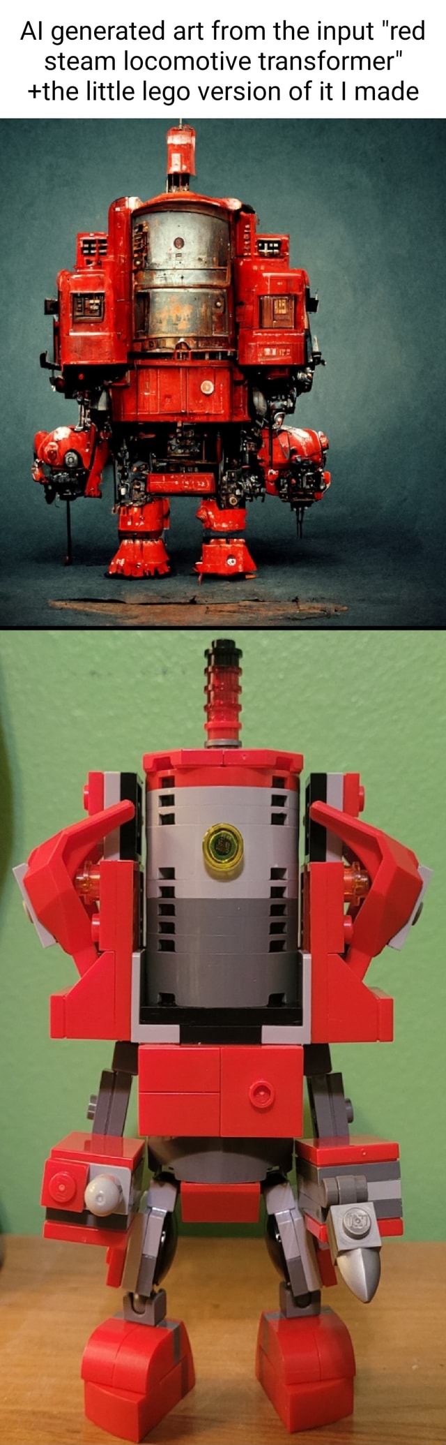 Al generated art from the input "red steam locomotive transformer" +the ...