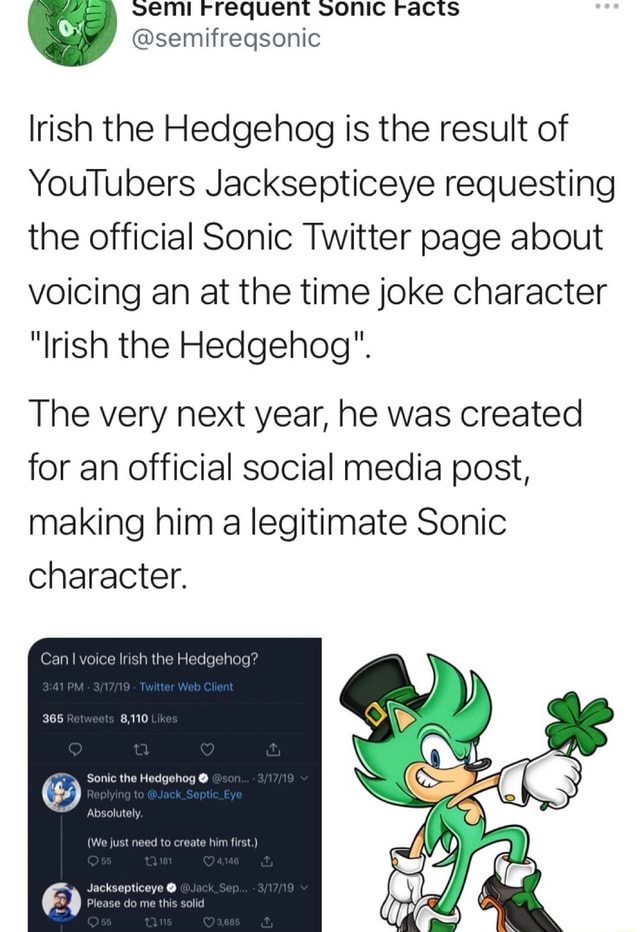 Vemi Frequent sonic Facts @semifreqsonic Irish the Hedgehog is the ...