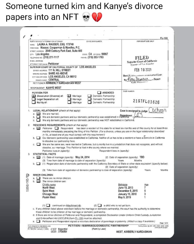 Someone turned kim and Kanye's divorce papers into an NFT [ pinrv ...