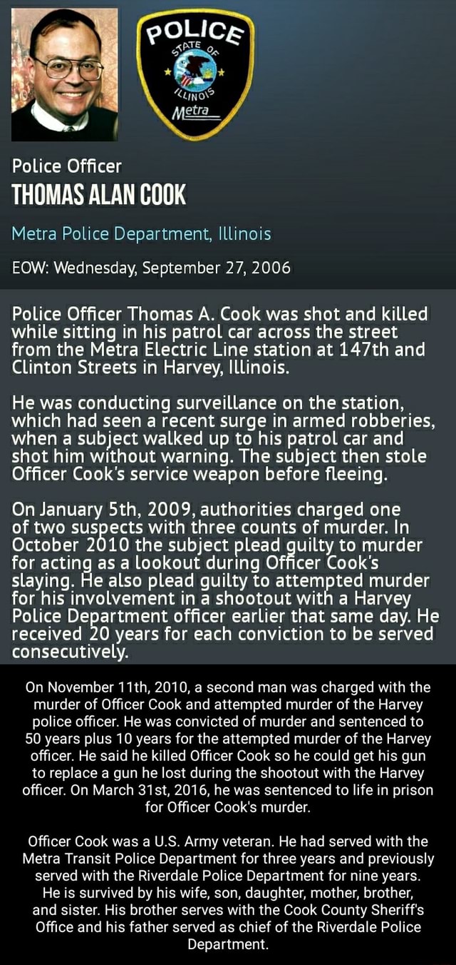 Police Officer THOMAS ALAN COOK Metra Police Department, Illinois EOW ...
