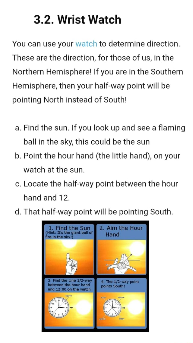 You can use your watch to determine direction. These are the direction ...
