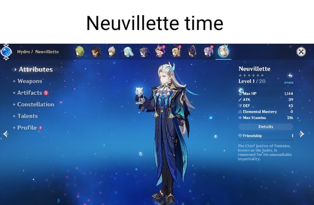 Neuvillette time Hydro / Neuvillette " Attributes Neuvillette Weapons ...