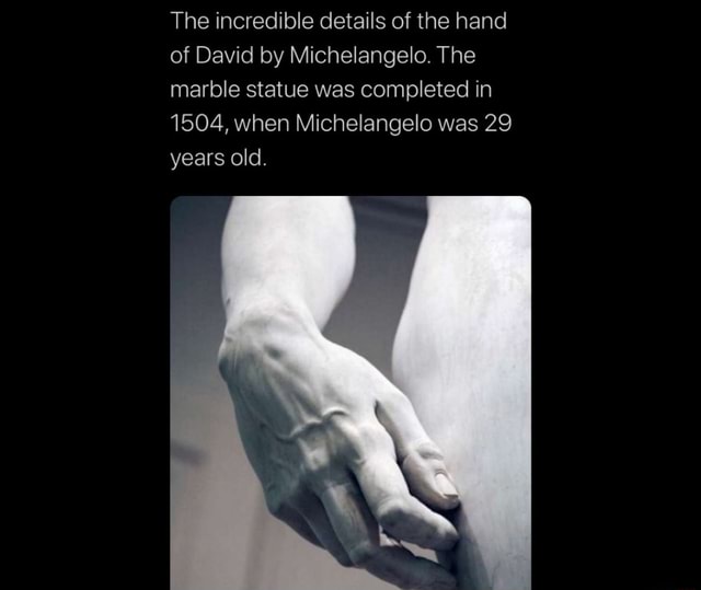 The incredible details of the hand of David by Michelangelo. The marble ...